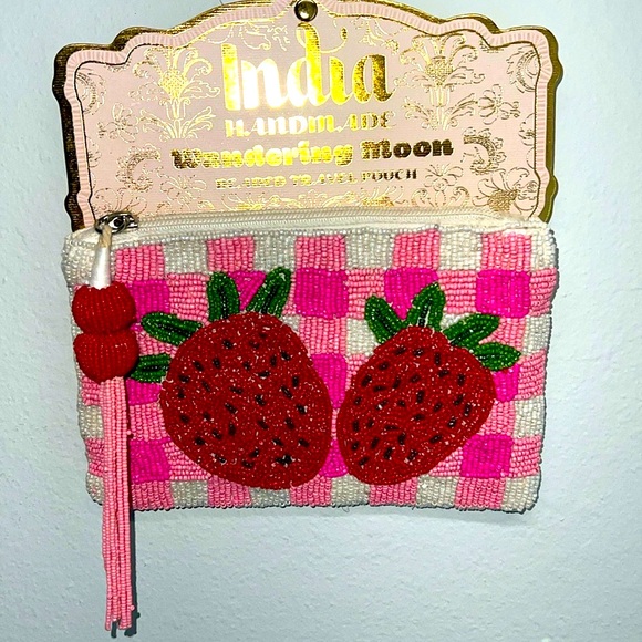 Wondering Moon | Bags | Nwt Viral Beaded Strawberry Wallet | Poshmark